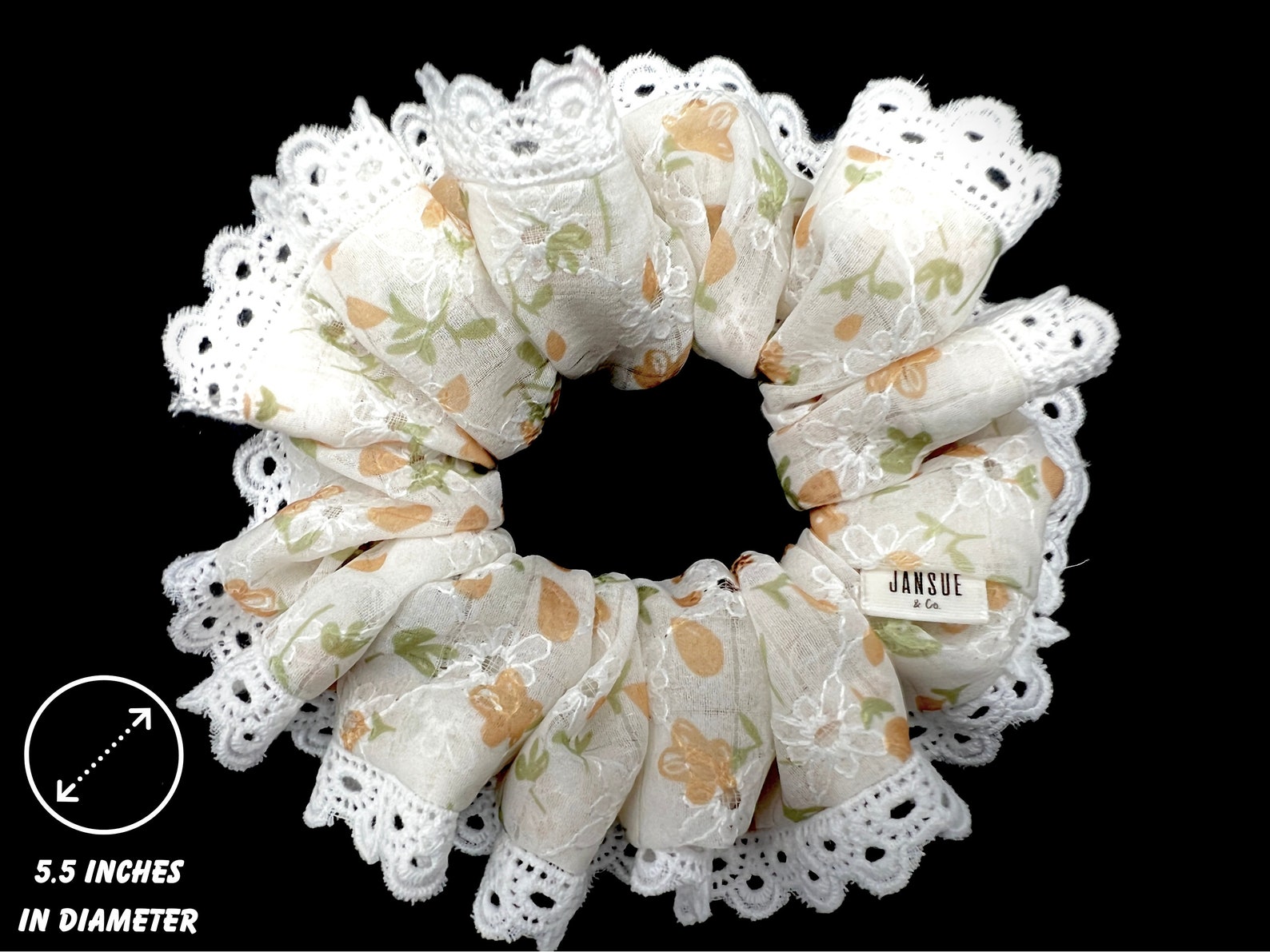 Handmade Floral Embroidered Chiffon Scrunchie With Eyelet Lace Trim - Etsy