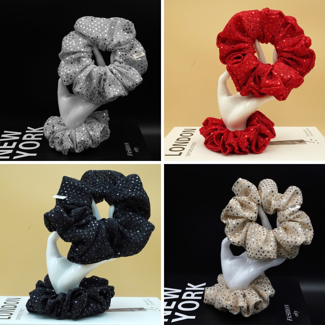 Sequin Scrunchies Red Black Gold Silver Hair Accessories Elastic Hair ...