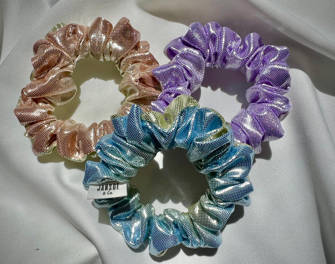 Set of 3 Skinny Scrunchies, Glitter Shimmer Sparkly Party Metallic ...