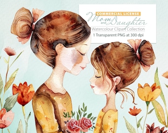 Mother and Daughter Clipart Bundle 1, Cute Kawaii Designs, Mother's Day ...