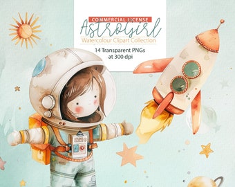 Watercolor Space Clipart Bundle Astronaut Rocket Png | Cute Space ...