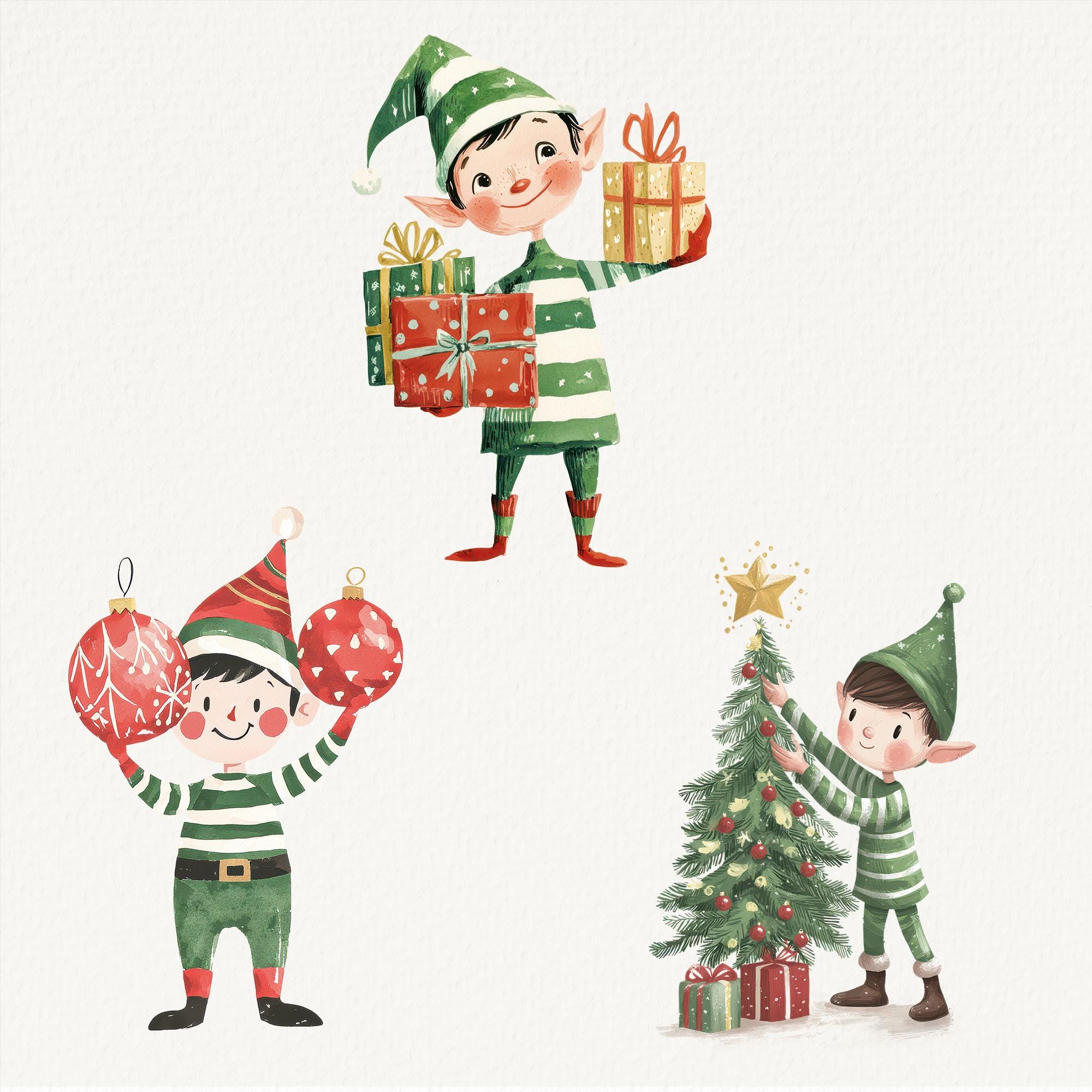 Christmas Elf Boys Clipart, Festive Elf Clipart, Holiday Elf Clipart ...