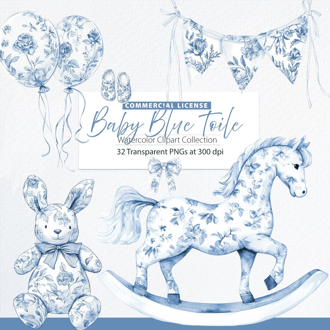 Blue Toile Nursery Clipart, French Chinoiserie PNG (digital Download ...