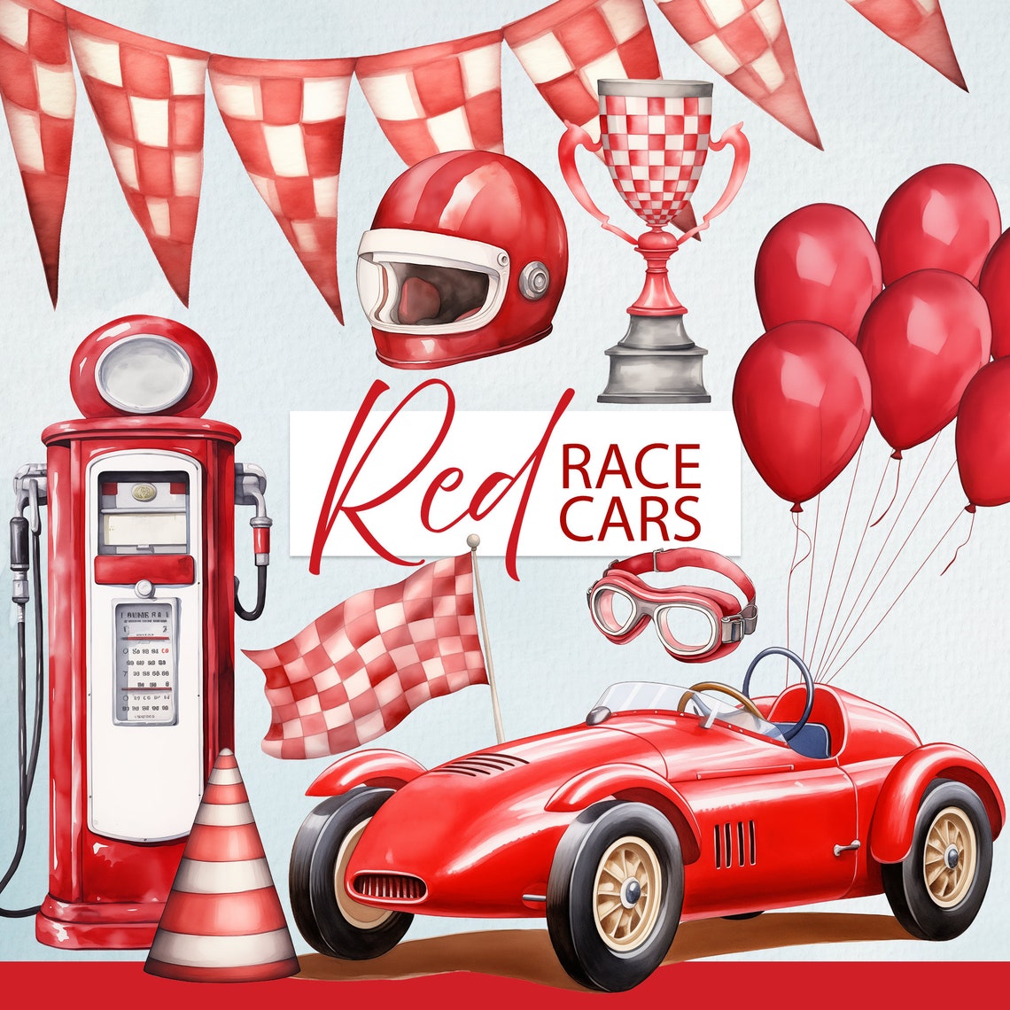 Race Car Clipart, Vintage Racecar, Watercolor Racecar, Vintage Cute ...