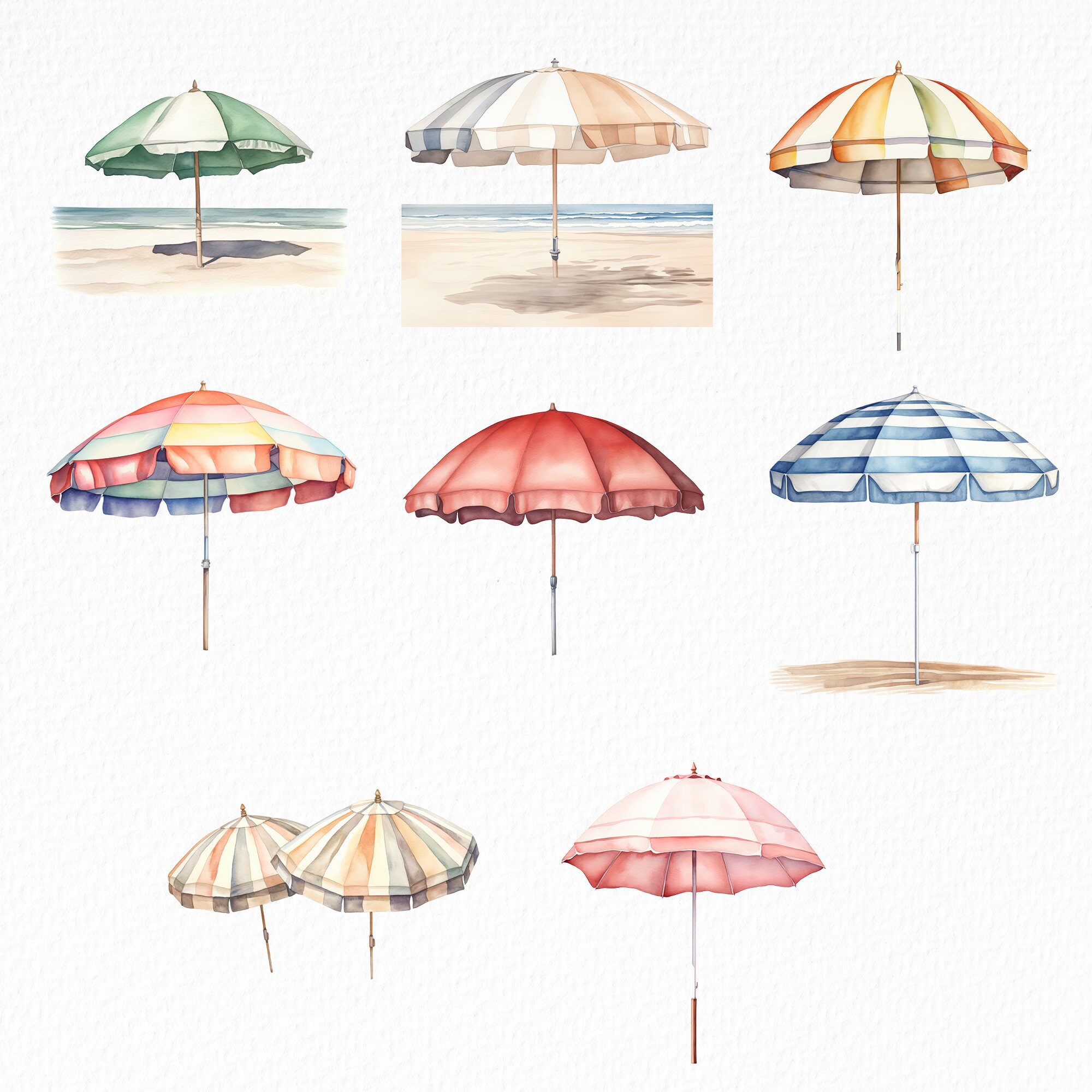 Summer Beach Clipart, Umbrella Clipart, Watercolor Summer Beach ...