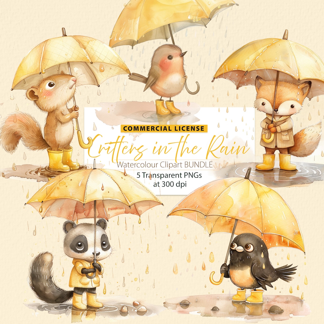 Critters in the Rain Watercolour Clipart BUNDLE - Etsy