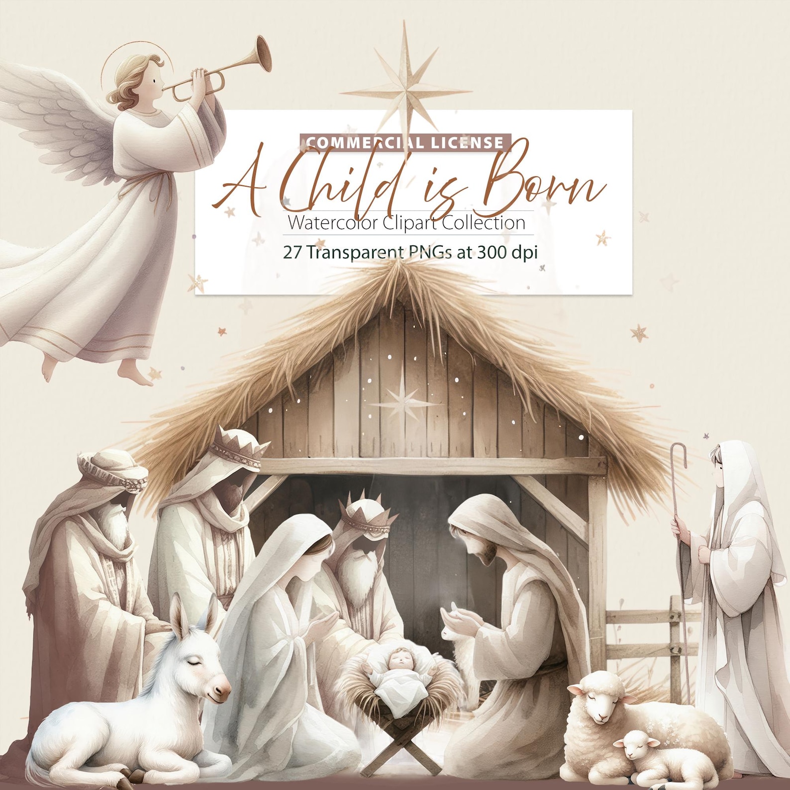 Watercolor Nativity, Christianity Clipart, Nativity Png Bundle ...