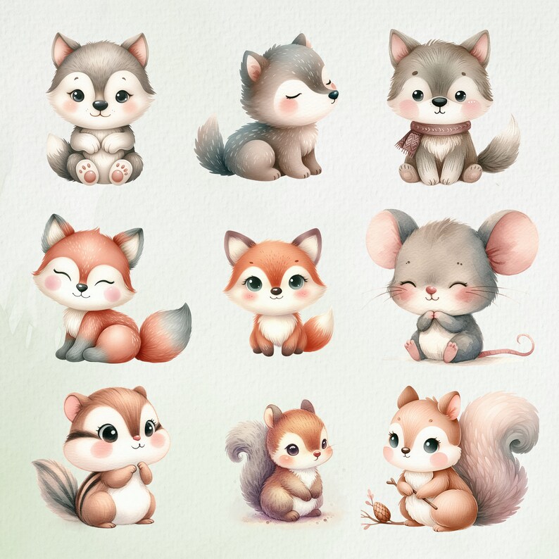 Woodland Animals Watercolor Clipart, Forest Animals Clip Art, Nursery ...
