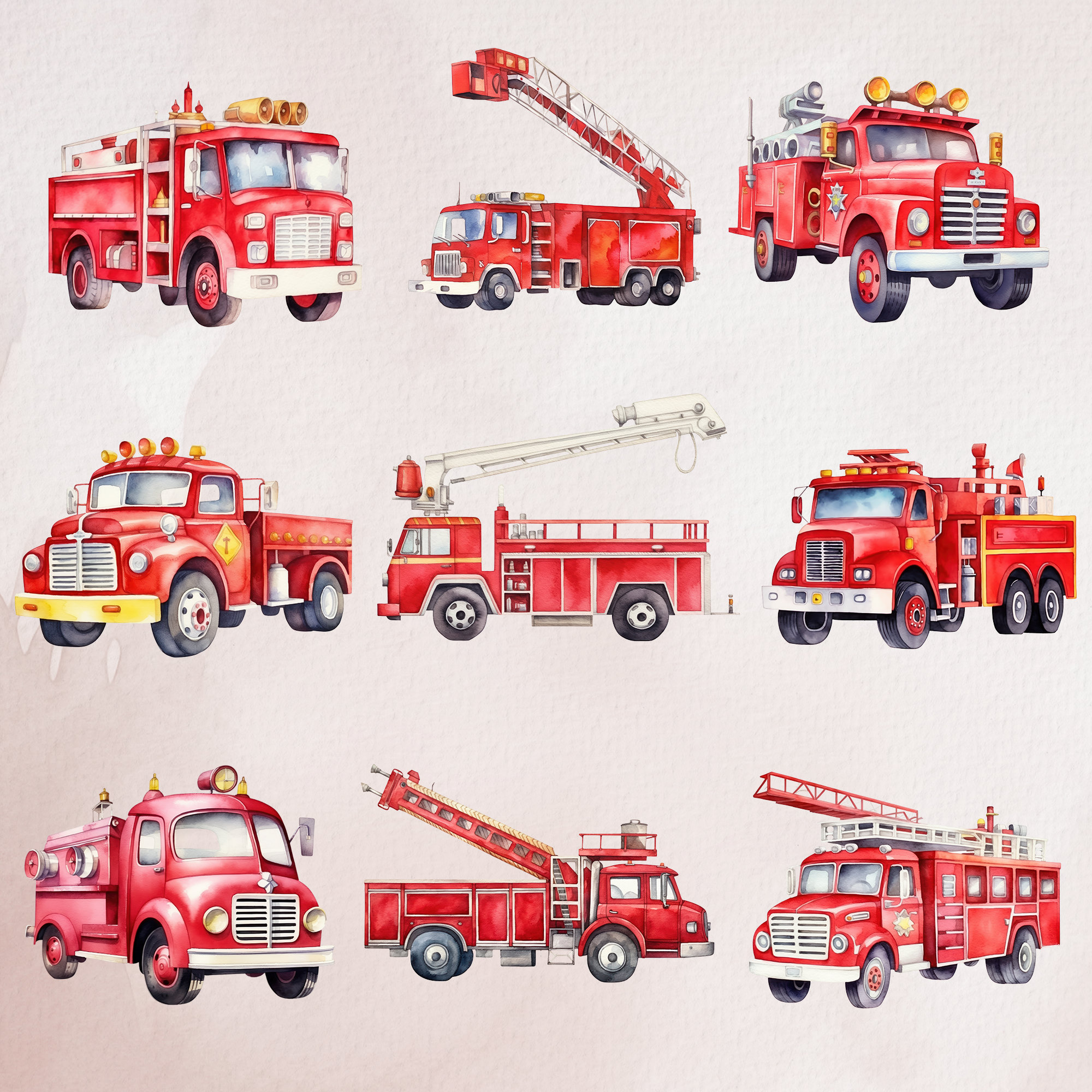 Red Firetruck Watercolor Clipart, Fire Engine PNG (digital Download) - Etsy