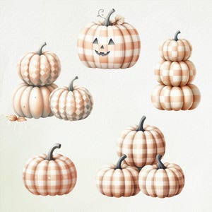 Watercolor Pumpkin Clipart, Plaid Pumpkin Clipart, White, Beige ...