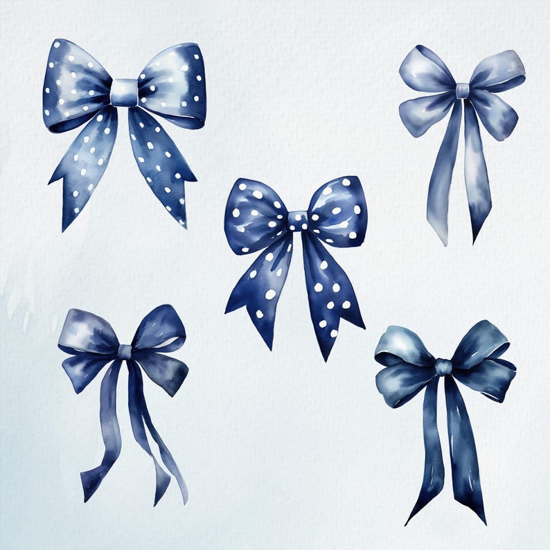 Watercolor Blue Bow Clipart, Coquette Bow Clipart, Watercolor Navy ...