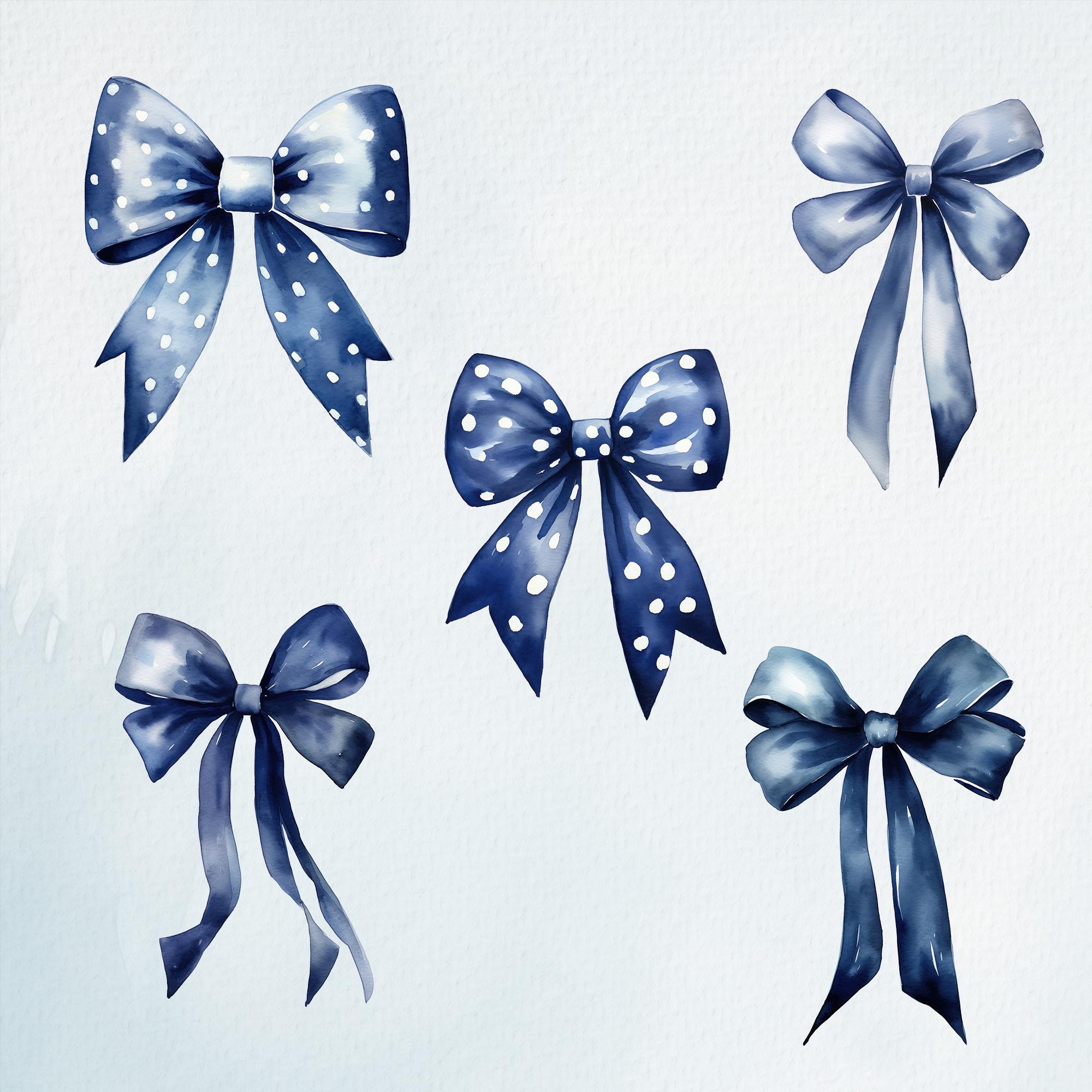Watercolor Blue Bow Clipart, Coquette Bow Clipart, Watercolor Navy ...