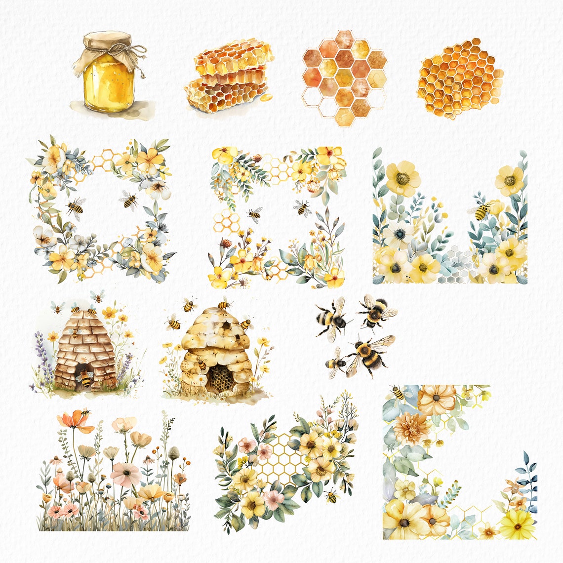Watercolor Honey Bee Clipart | Nursery Art, Honeycomb (digital Download ...