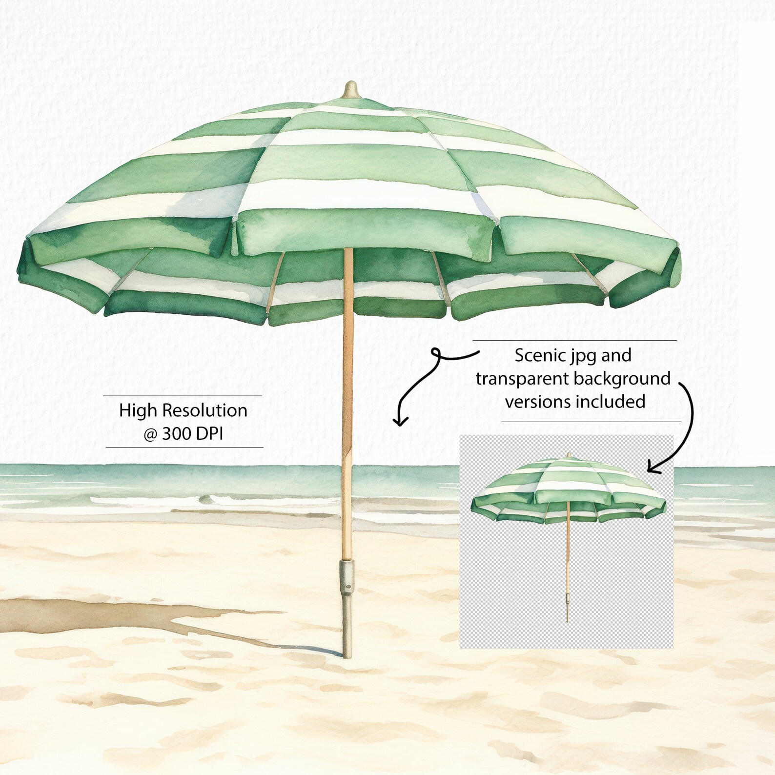 Summer Beach Clipart, Umbrella Clipart, Watercolor Summer Beach ...