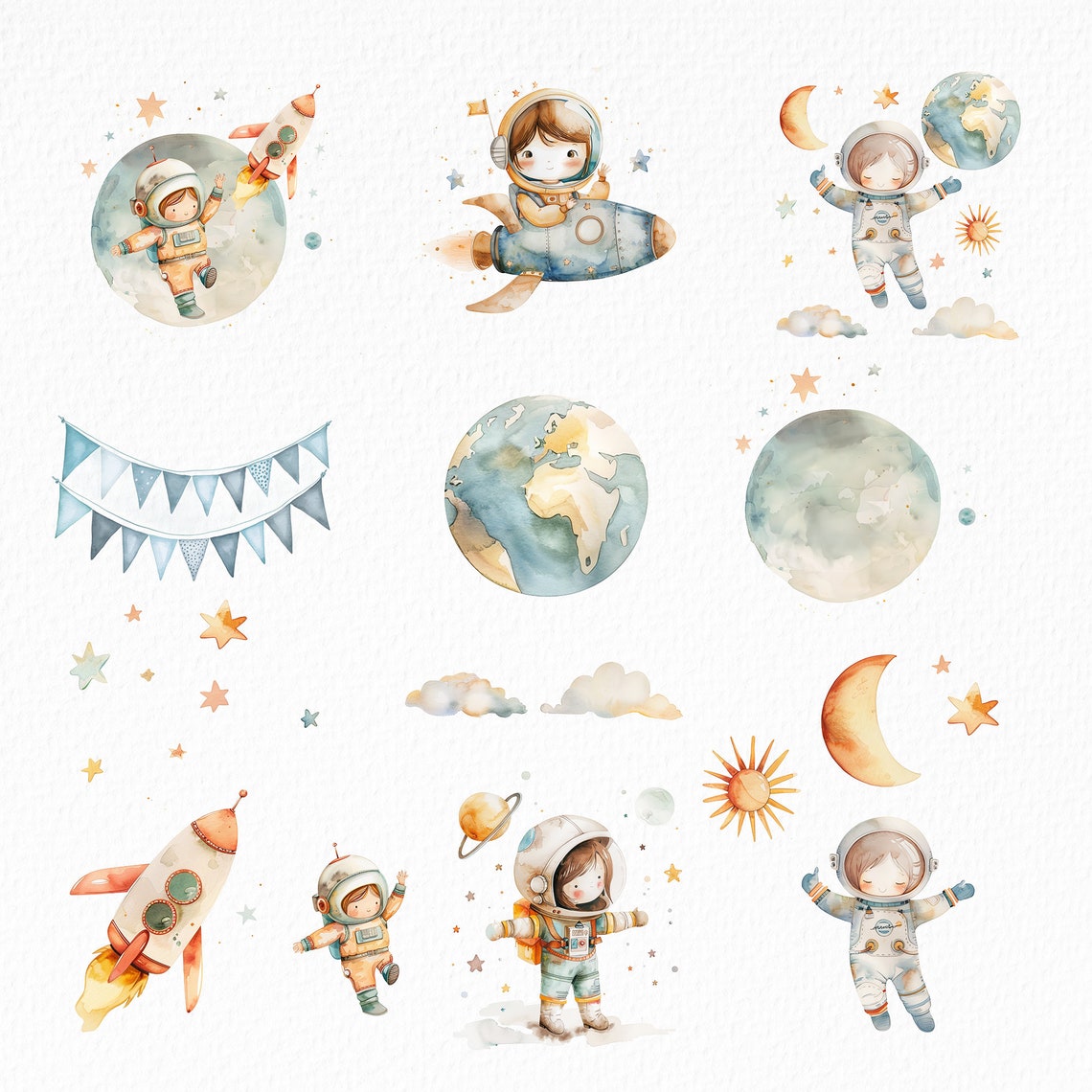 Rocket Clipart Watercolor Space Clipart Bundle Outer Space Clipart ...