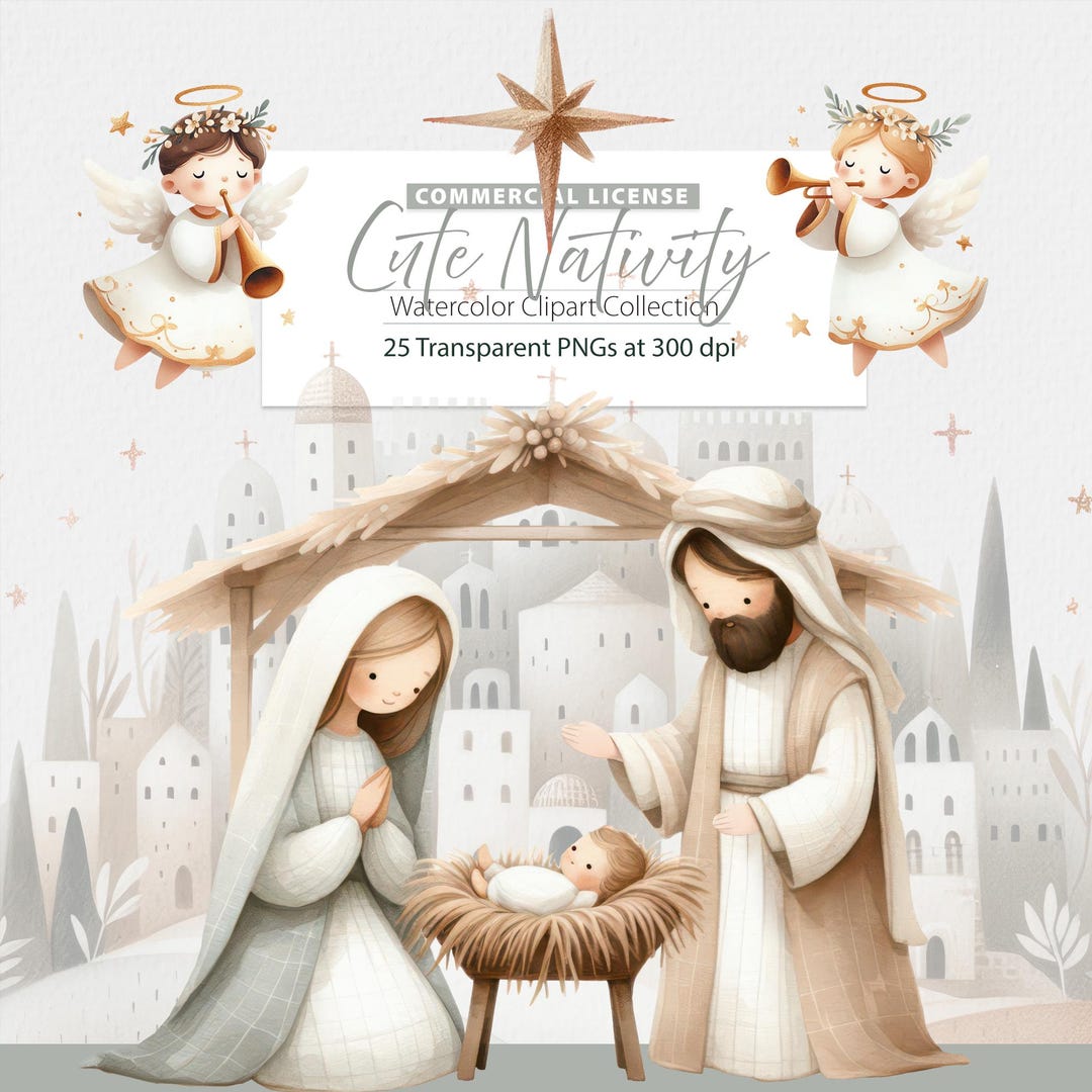 Christmas Cute Nativity Clipart, Holy Family, Christmas Baby Clip Art ...