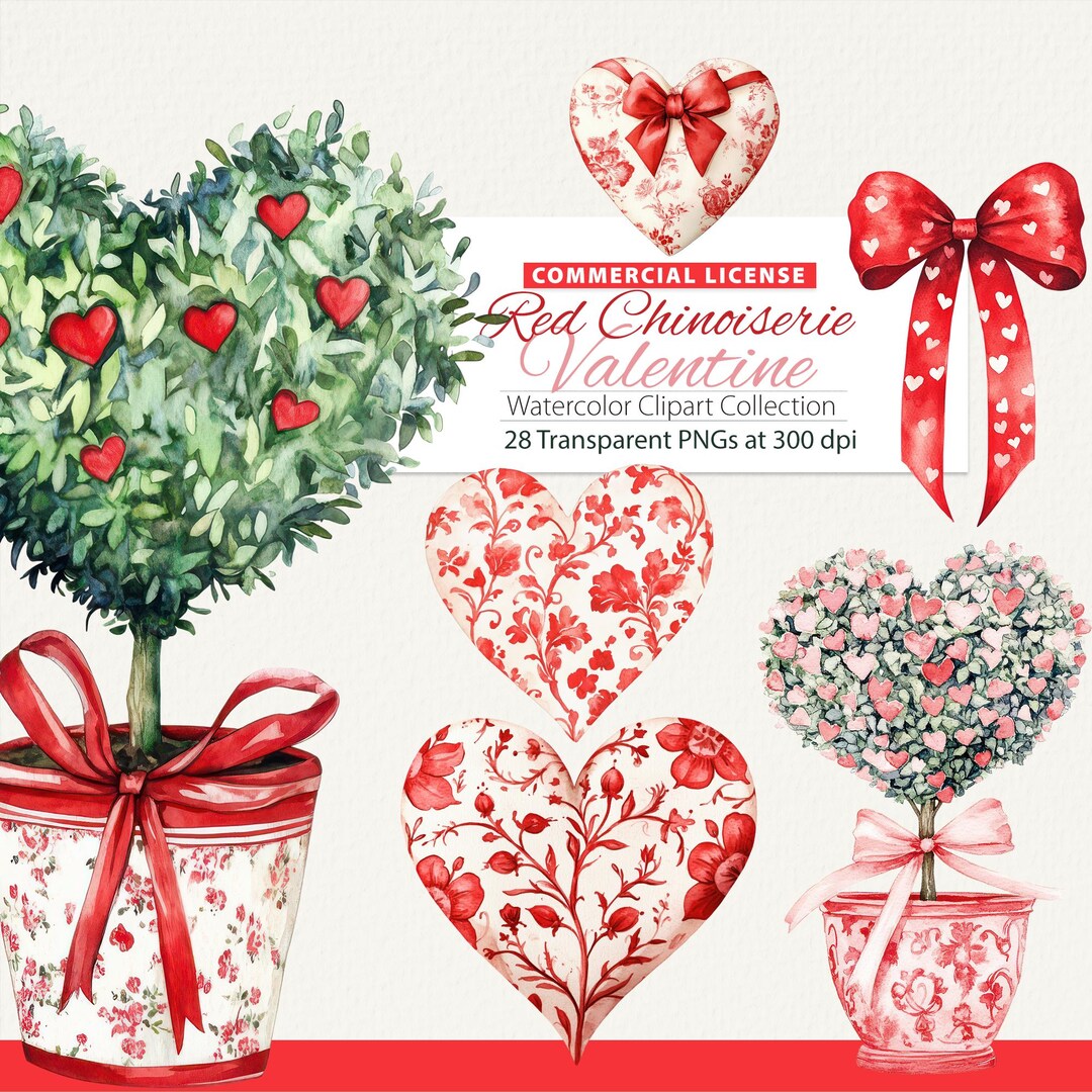 Chinoiserie Valentines Clipart, Chinoiserie Hearts, Grandmillennial ...