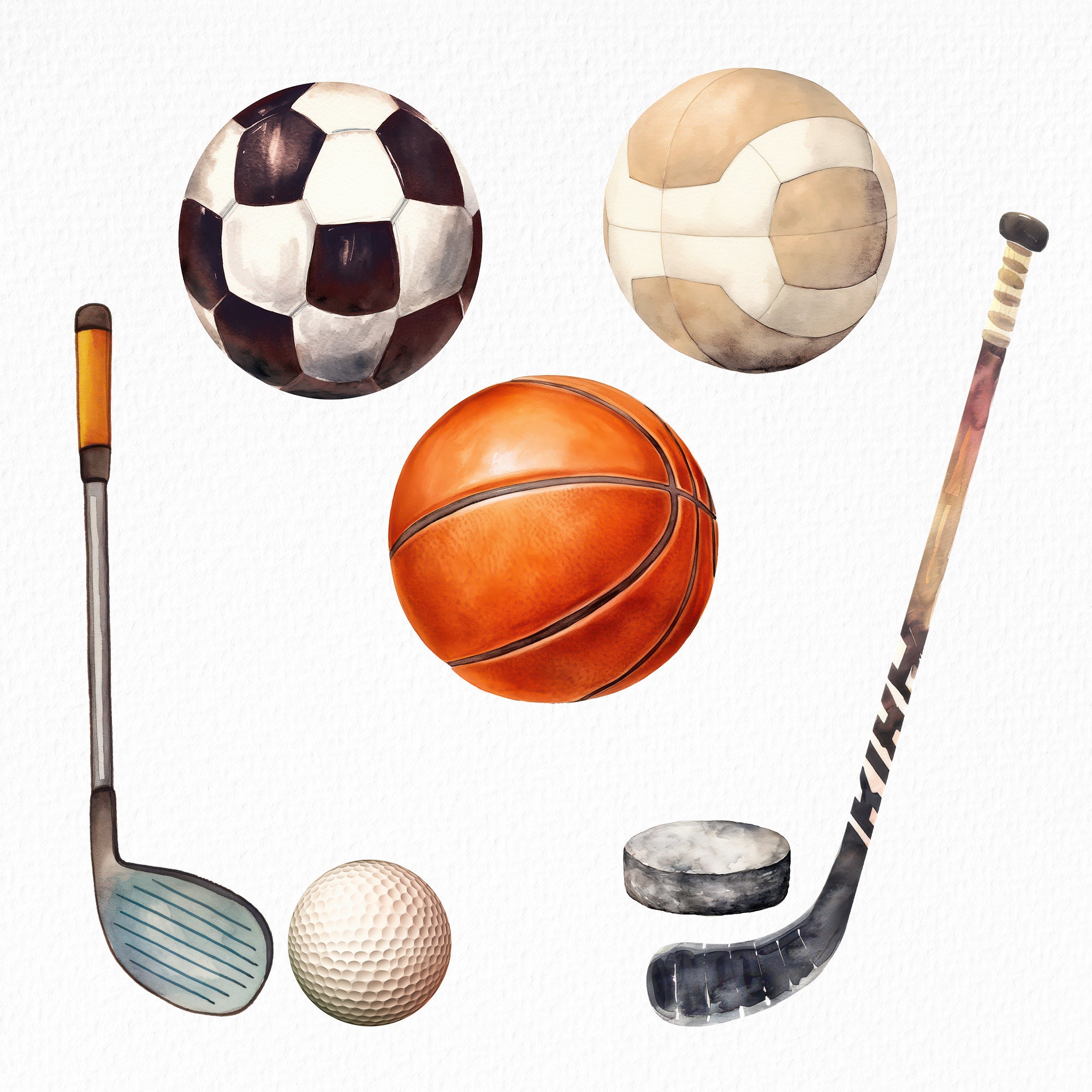 Watercolor Sports Clipart, Baseball, Volleyball, Golf, Cute Sport Png ...