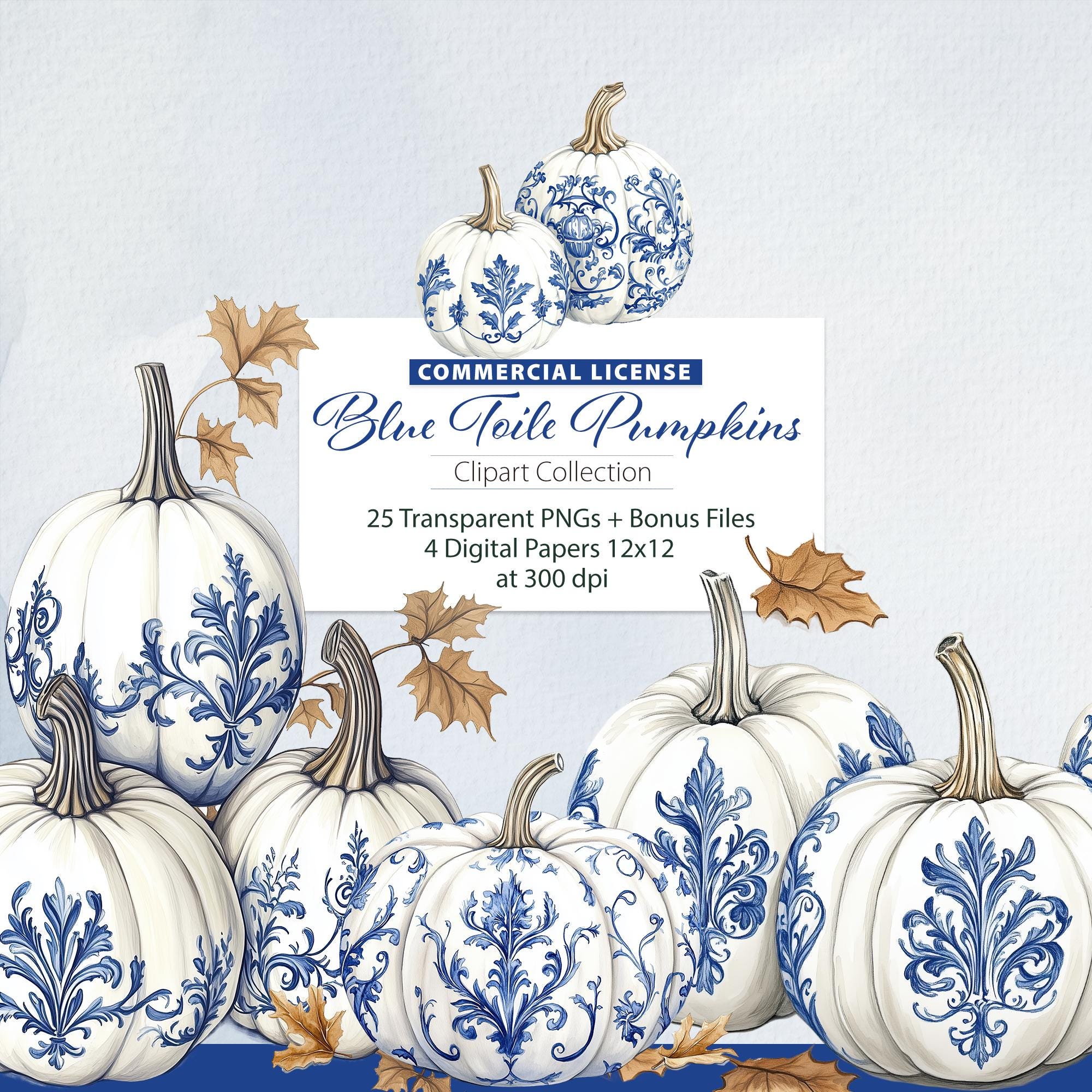 Blue Toile Pumpkin Clipart, Chinoiserie Fall (digital Download) - Etsy