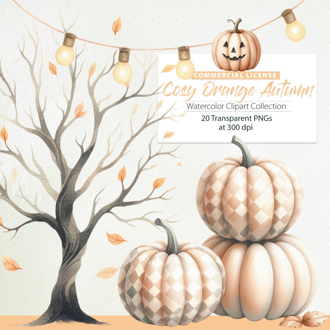 Watercolor Pumpkin Clipart, Plaid Pumpkin Clipart, White, Beige ...