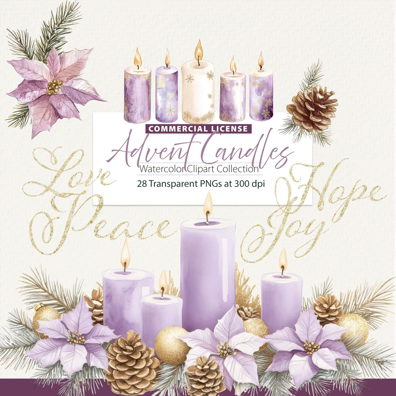 Advent Candles Clipart, Advent Clipart, Catholic Advent, Tradition ...