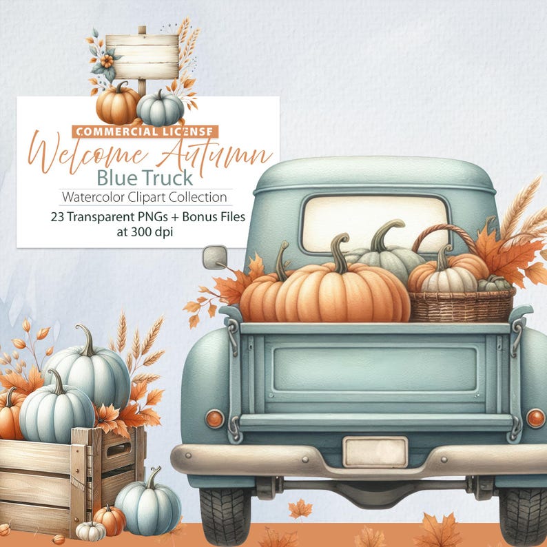 Fall Truck Clipart, Welcome Autumn, Vintage Truck, Autumn Clipart, Fall ...