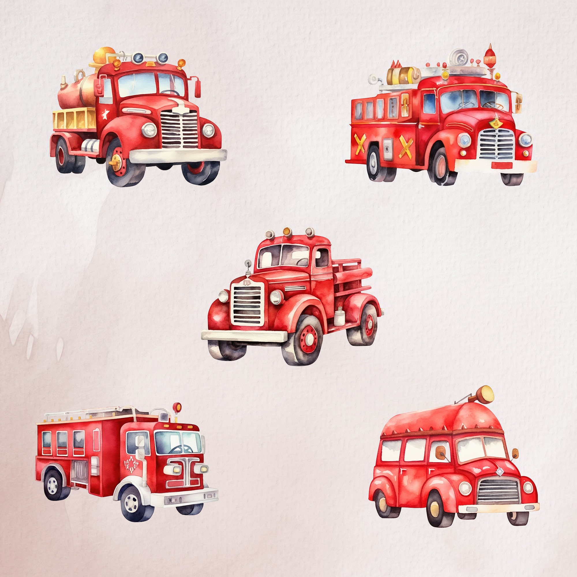 Fire Truck Watercolor, Firetruck Watercolor Clipart, Fire Engine ...