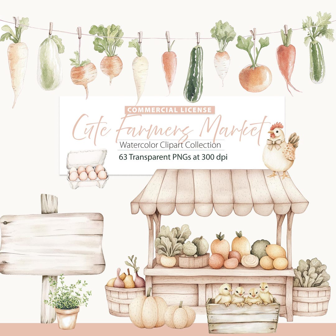 Watercolor Farmers Market Clipart, Market Stands, Baby Shower ...