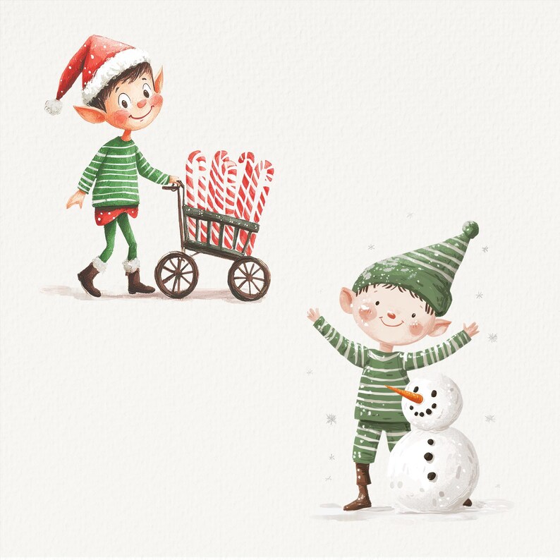 Christmas Elf Boys Clipart, Festive Elf Clipart, Holiday Elf Clipart ...