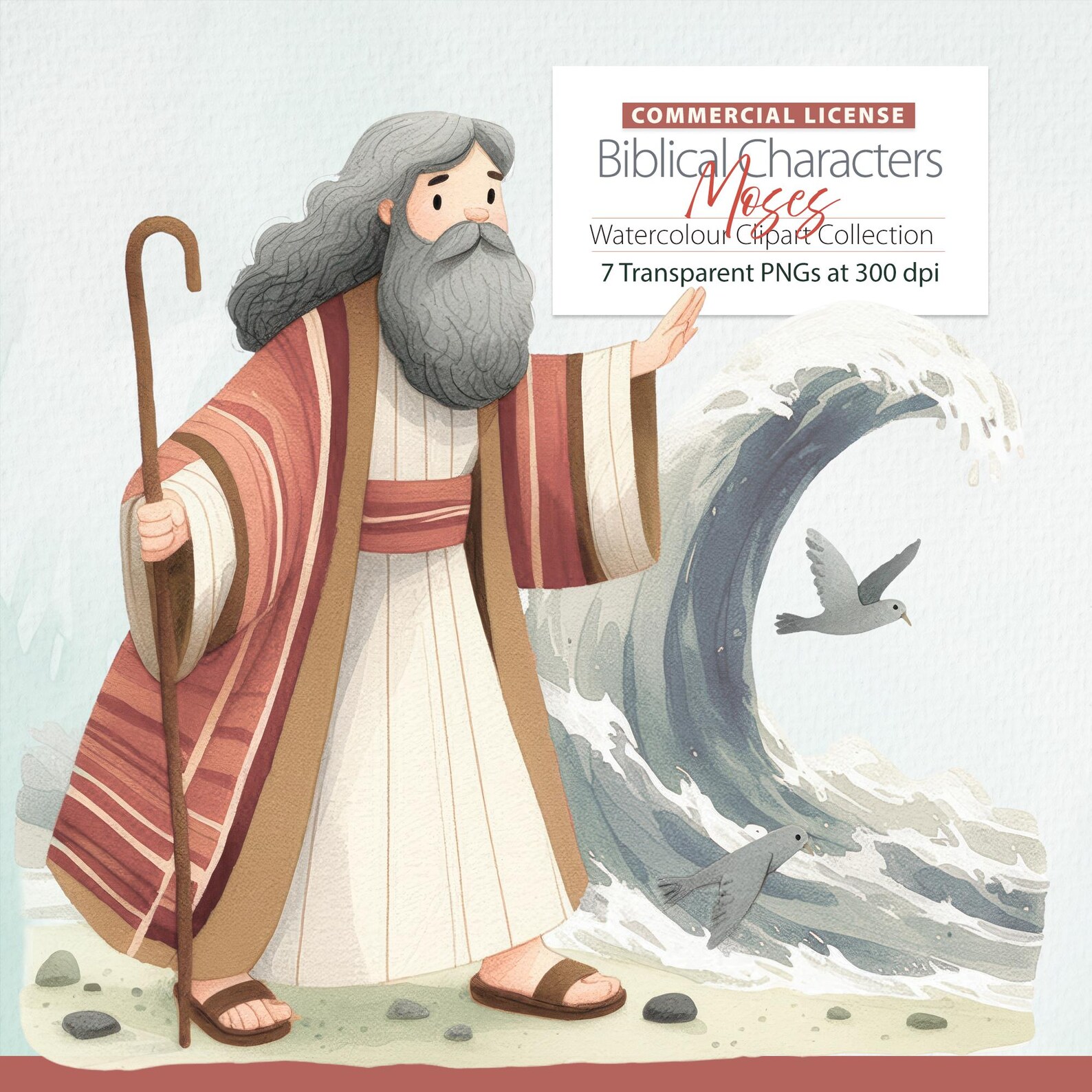 Moses Watercolor Clipart, Biblical Characters, Bible Stories (digital ...