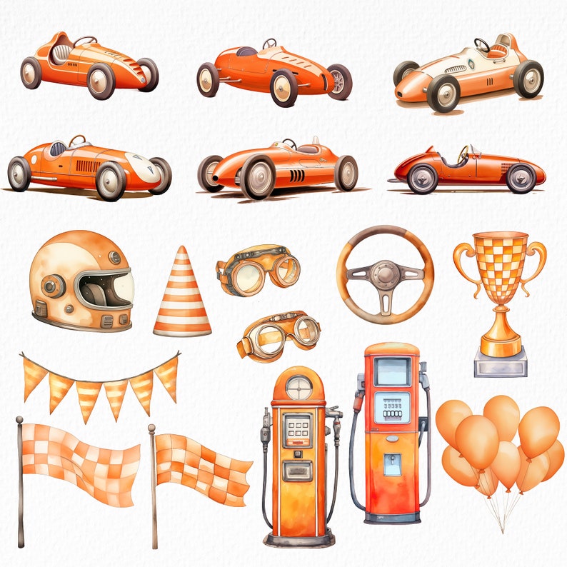 Race Car Clipart, Vintage Racecar, Watercolor Racecar, Vintage Cute ...