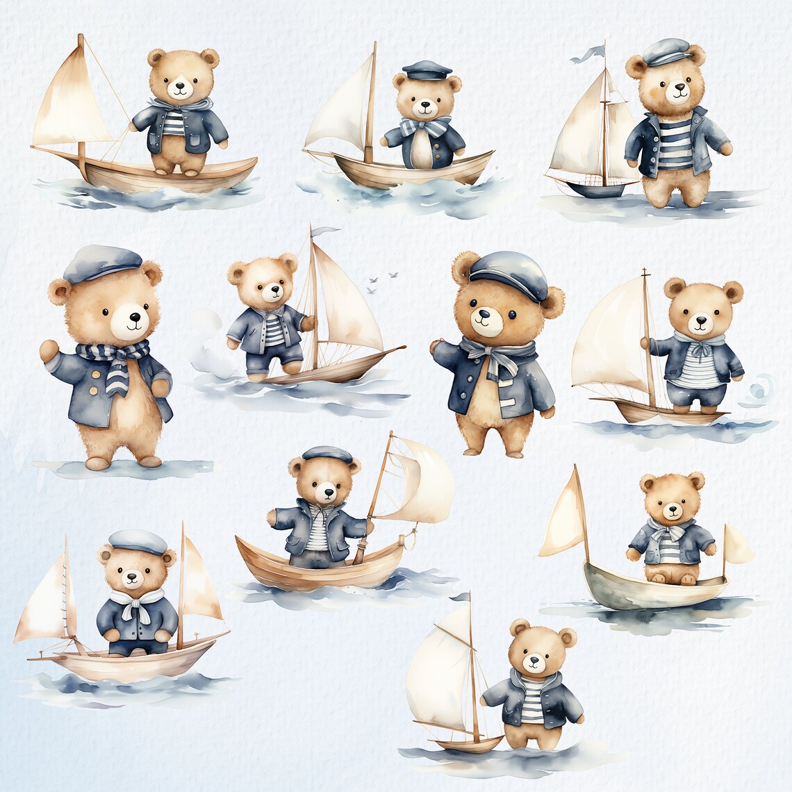 Cute Sailor Teddy Bear Clipart, Nautical Nursery Clipart, Lighthouse ...