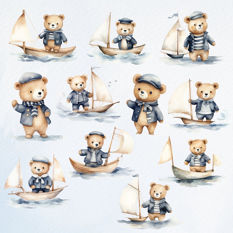 Cute Sailor Teddy Bear Clipart, Nautical Nursery Clipart, Lighthouse ...