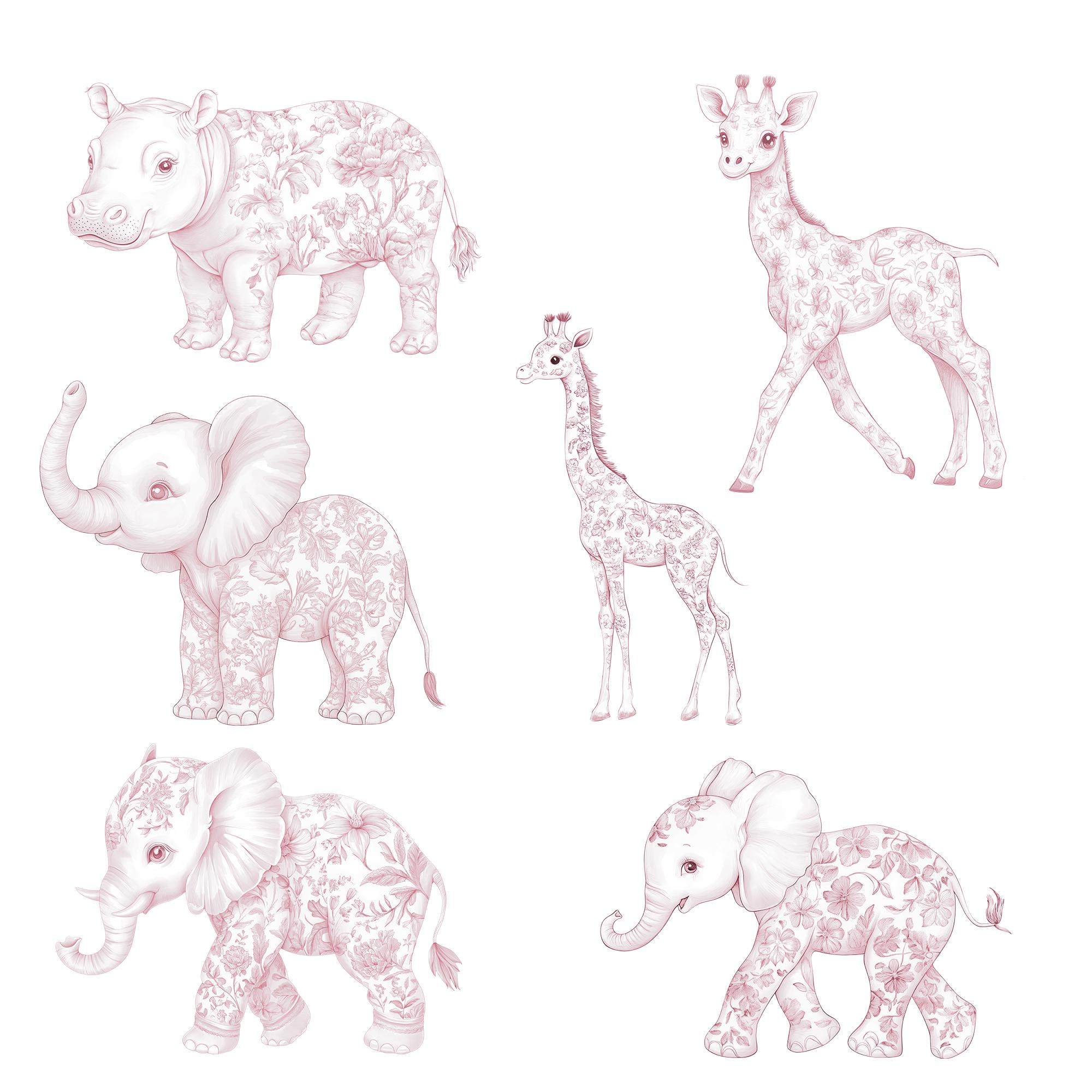 Safari Animal Clipart Pink Toile, Toile Nursery, Chinoiserie, French ...