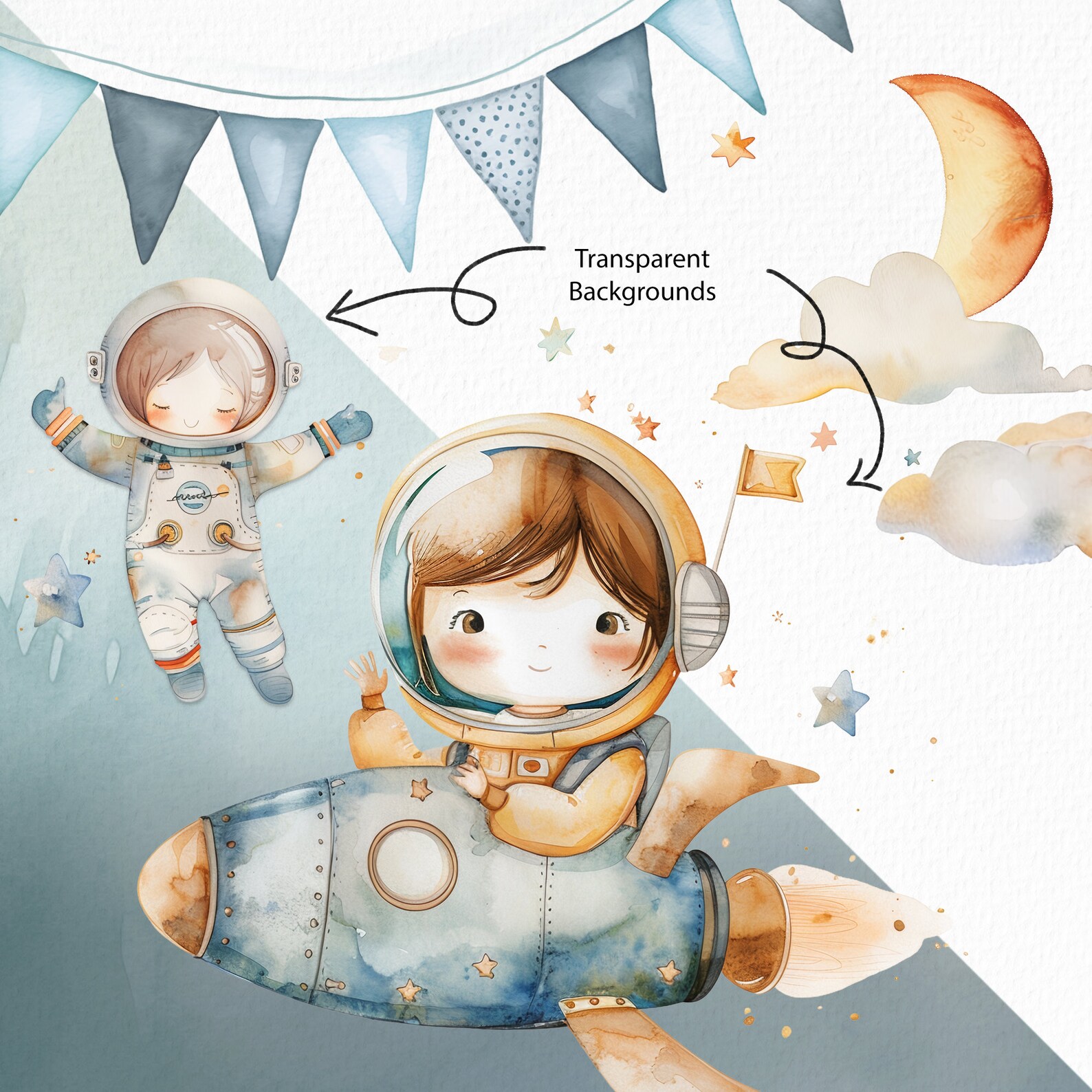 Rocket Clipart Watercolor Space Clipart Bundle Outer Space Clipart ...