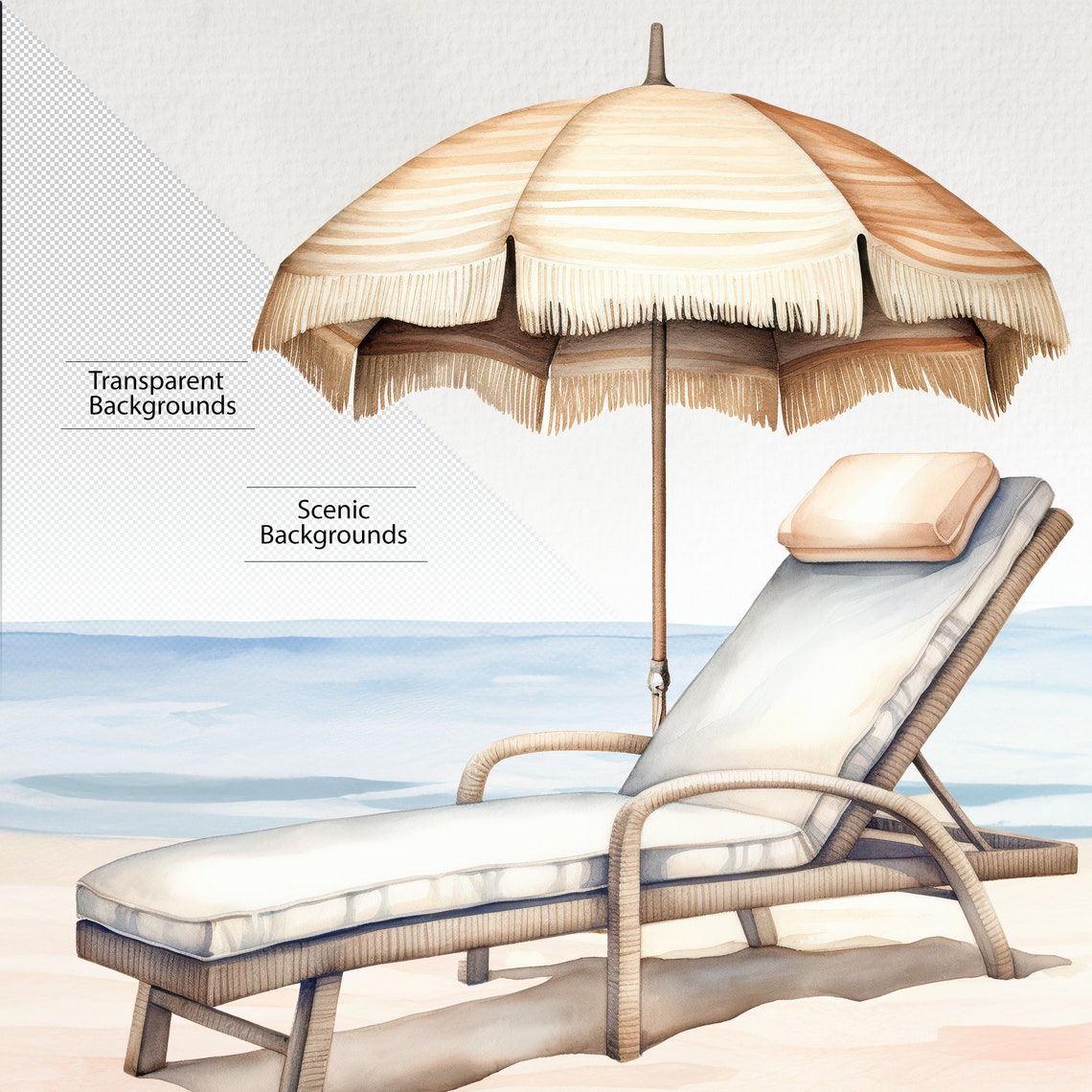 Summer Beach Clipart, Umbrella Clipart, Watercolor Summer Beach ...