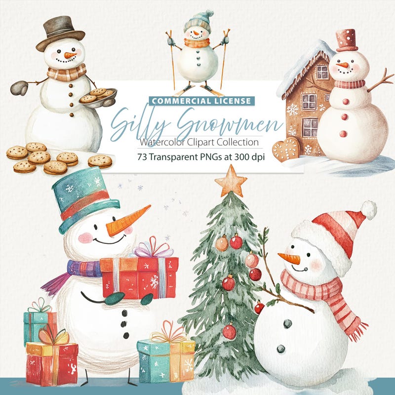 Quirky Snowman Clipart - Etsy