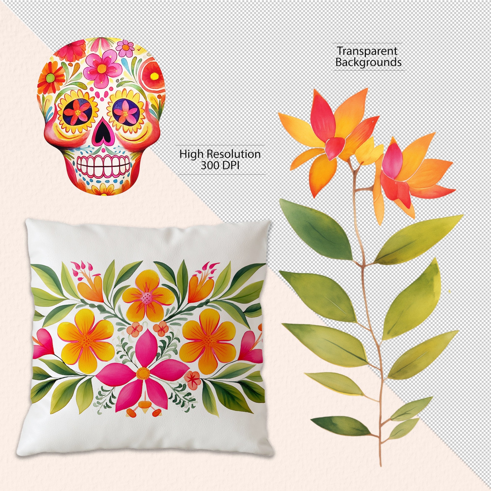 Fiesta Flowers Clipart, Mexican Clipart, Mexican Party, Fiesta Mexicana ...