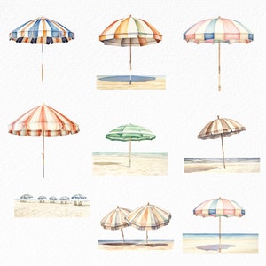 Summer Beach Clipart, Umbrella Clipart, Watercolor Summer Beach ...