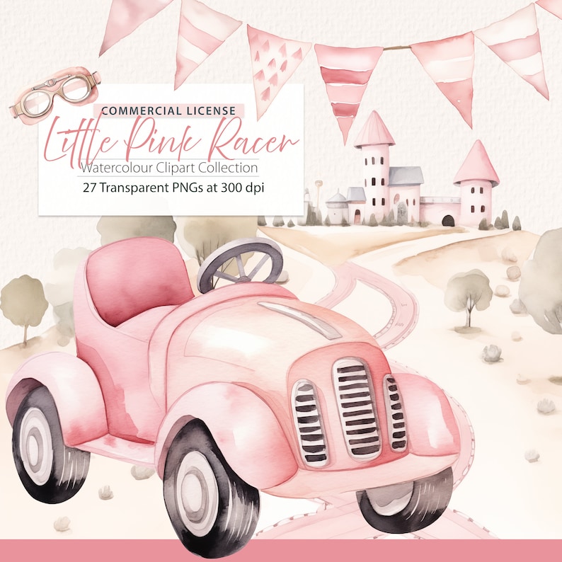 Race Car Clipart, Vintage Racecar, Watercolor Racecar, Vintage Cute ...