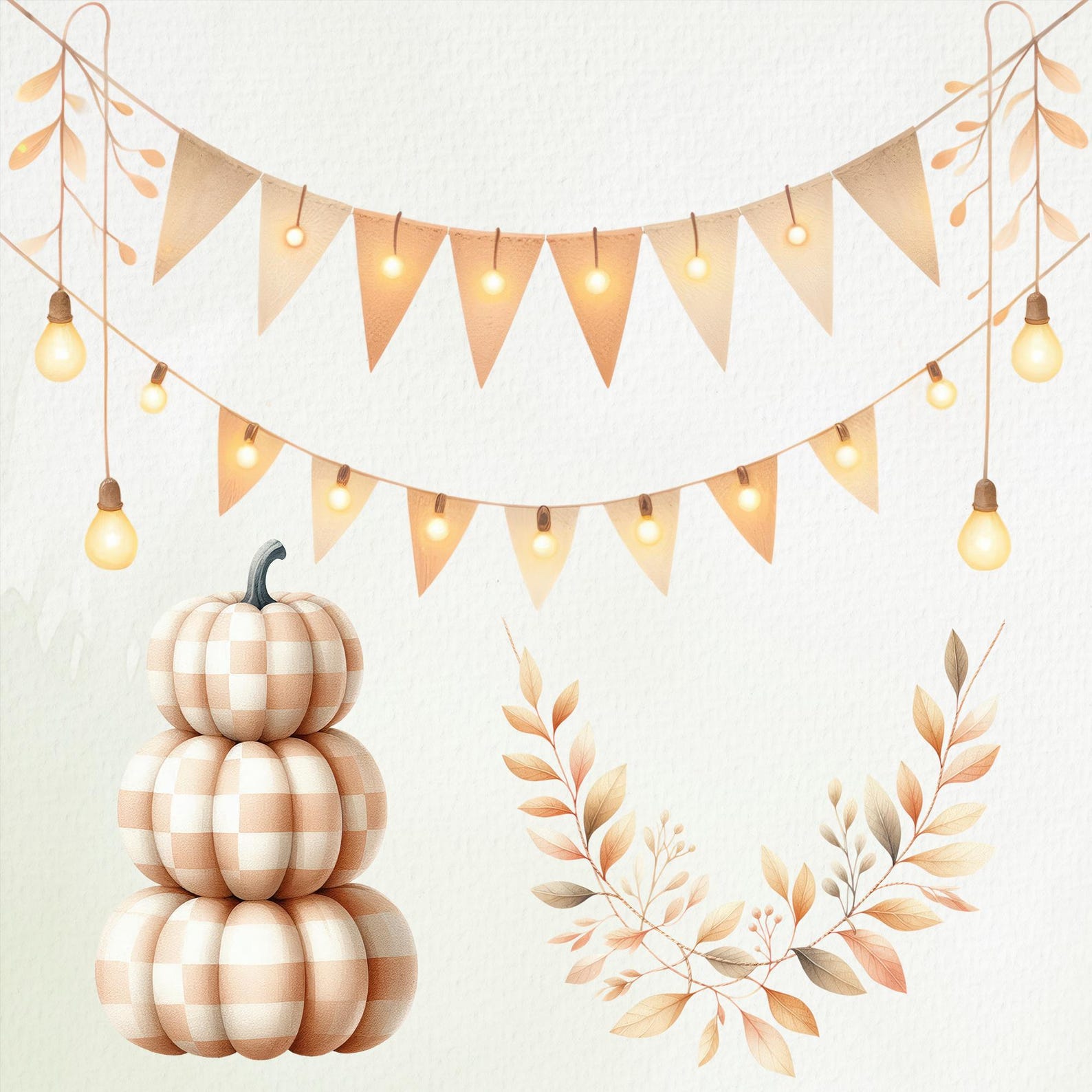 Watercolor Pumpkin Clipart, Plaid Pumpkin Clipart, White, Beige ...