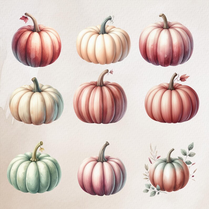 Watercolor Pumpkins and Flowers Clipart, Fall Clipart, Autumn Clipart ...