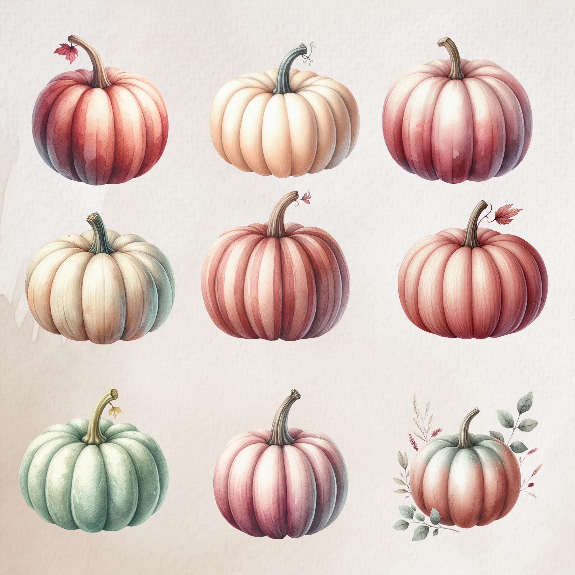 Watercolor Pumpkins and Flowers Clipart, Fall Clipart, Autumn Clipart ...