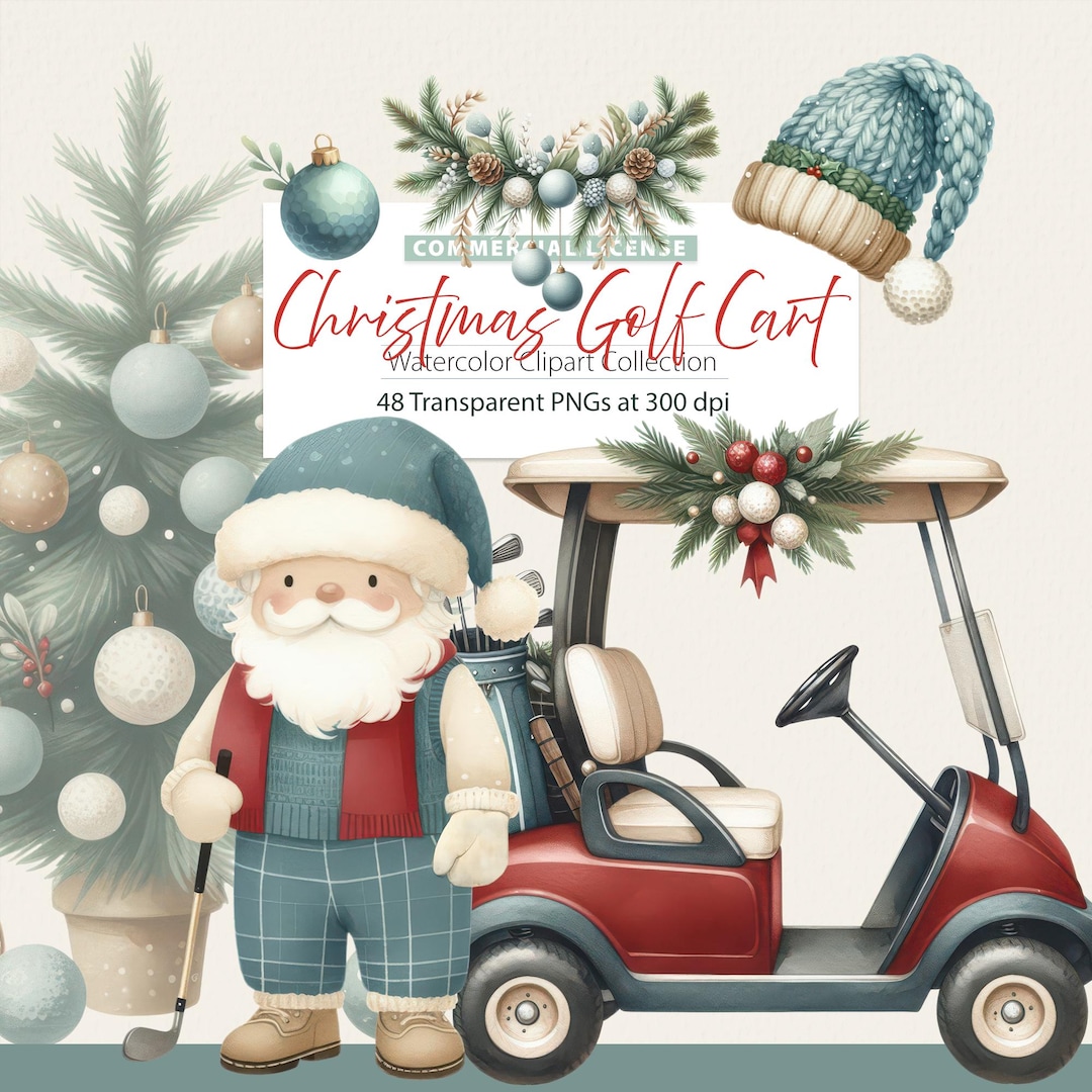 Christmas Golf Cart Clipart, Golf Graphics, Golf Clipart Bundle, Golf ...