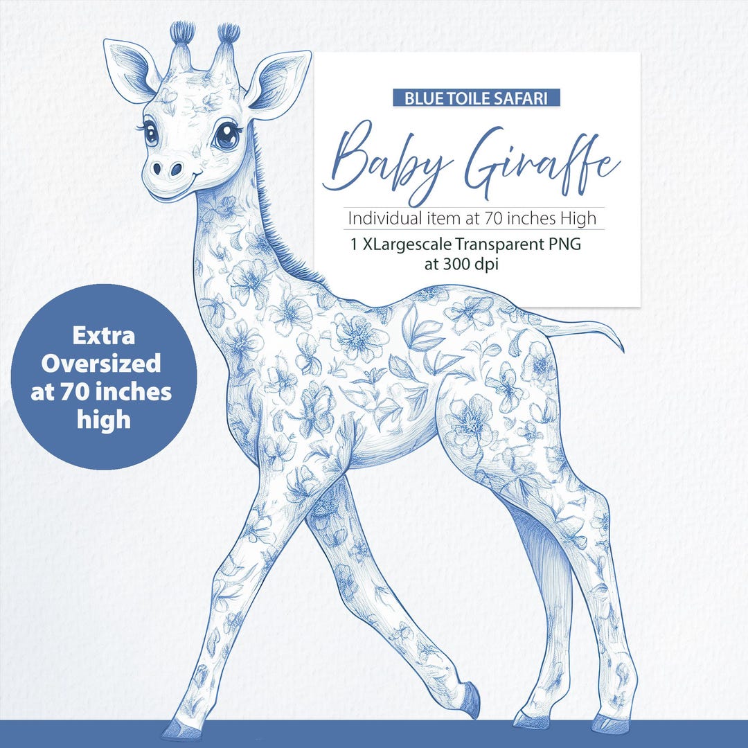 EXTRA OVERSIZED 70 Inch, Toile Baby Giraffe, Blue Toile Clipart ...