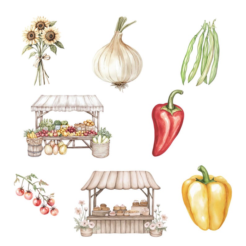 Watercolor Farmers Market Clipart, Market Stands, Baby Shower ...