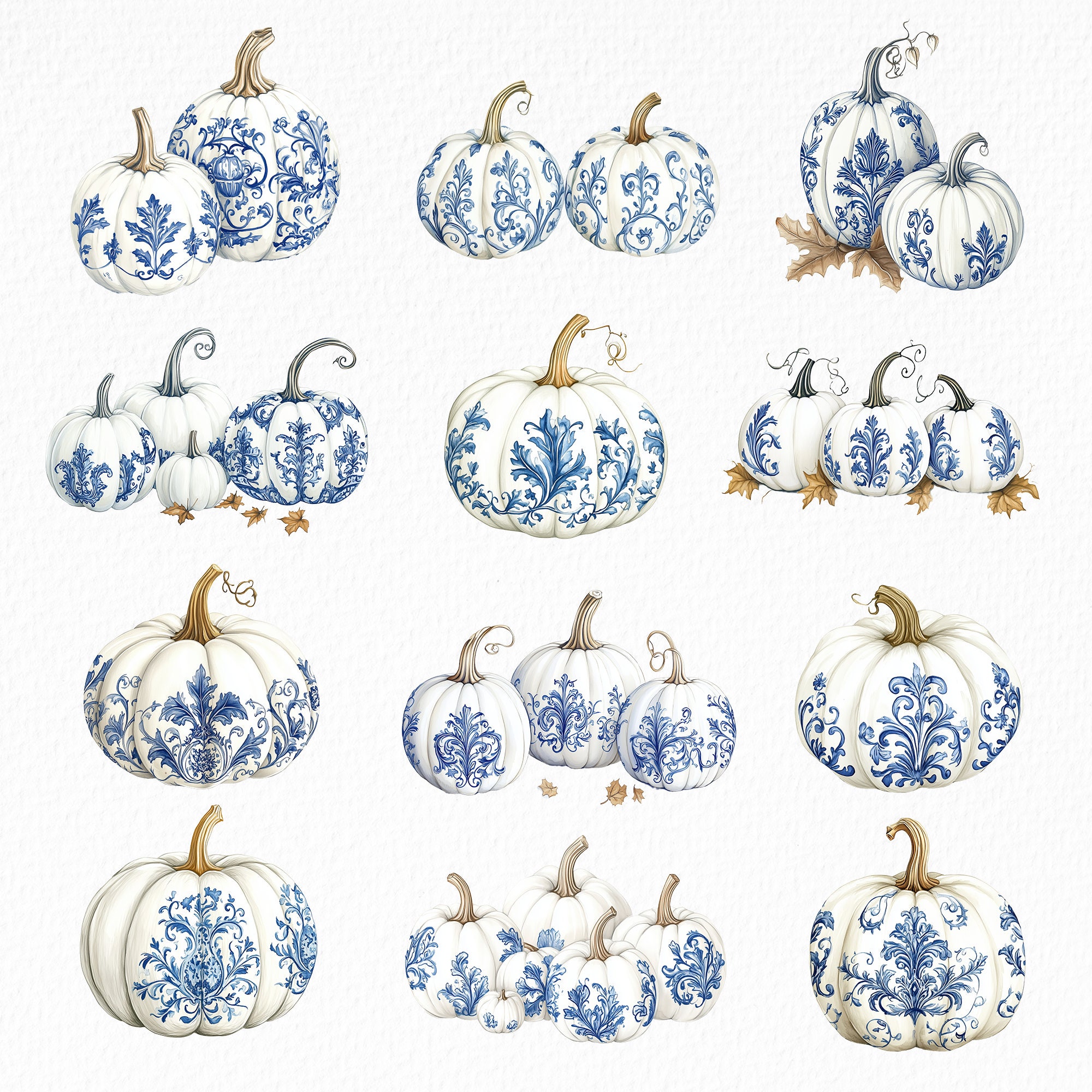 Blue Toile Pumpkin Clipart, Chinoiserie Fall (digital Download) - Etsy