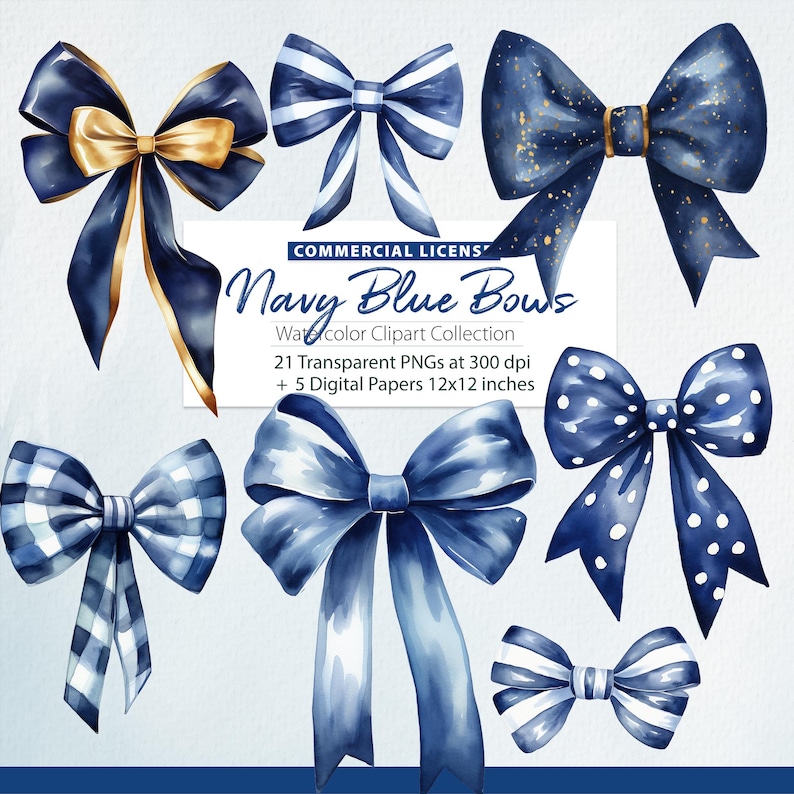 Watercolor Blue Bow Clipart, Coquette Bow Clipart, Watercolor Navy ...