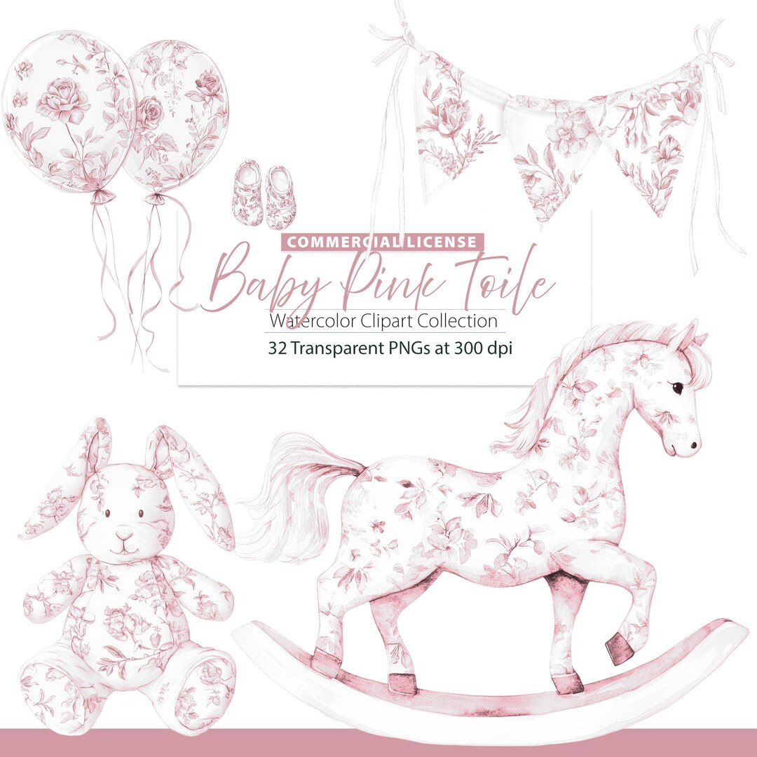 Toile Nursery Clipart, Pink Toile Clipart, Chinoiserie Png, French Toil ...
