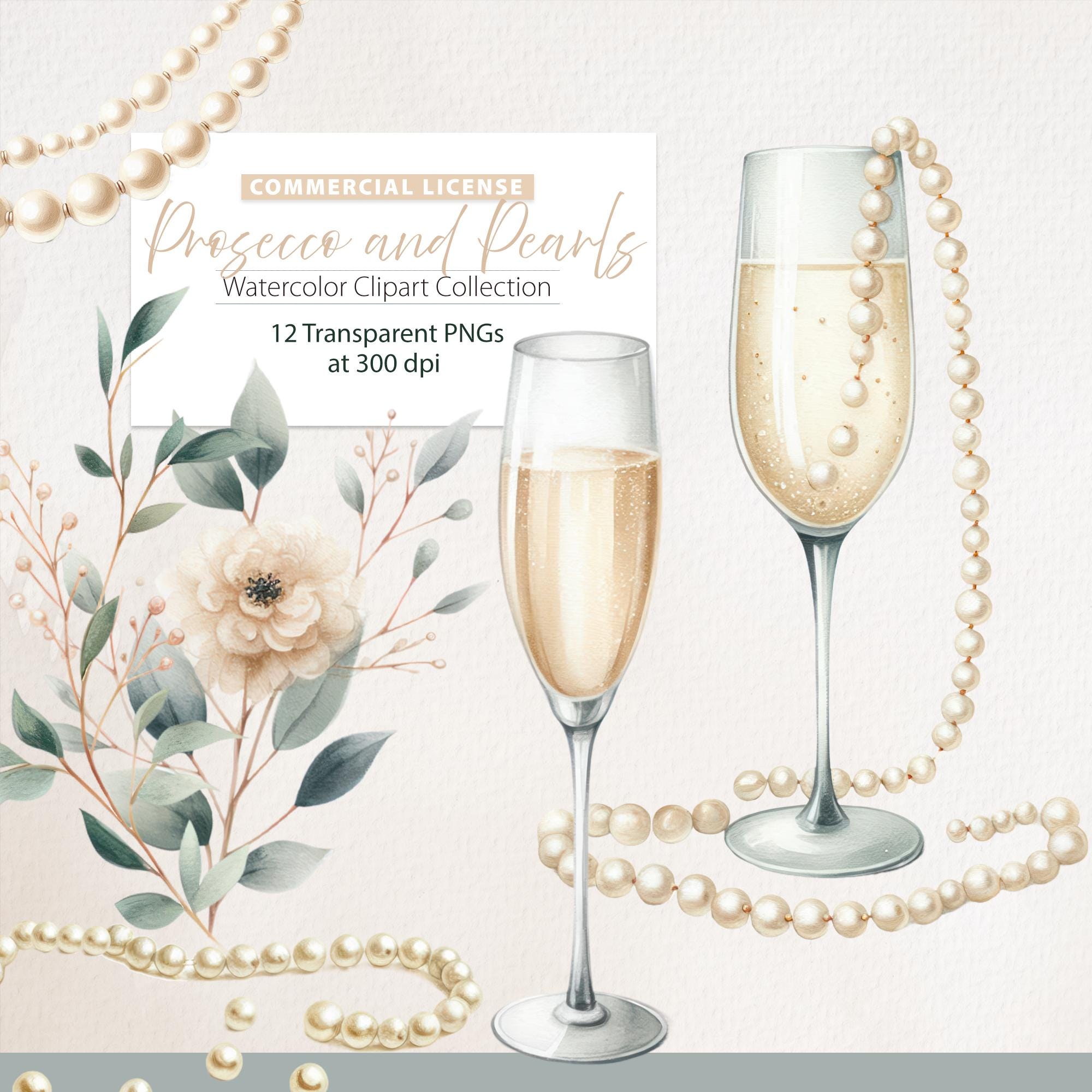 Bridal Shower Petals and Prosecco Party Clipart, Prosecco and Pearls ...